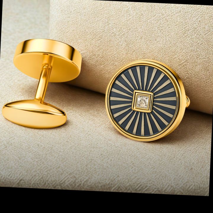 Luxury Gold Sunburst Cufflinks with Crystal Center – Men’s Formal ...