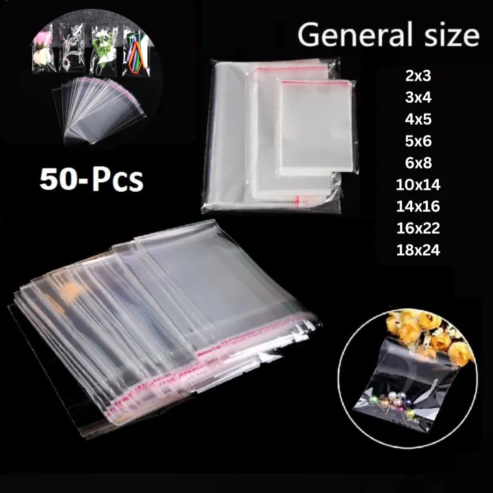 50 - Pcs Resealable Transparent Plastic Bags Bopp Poly Self Adhesive ...
