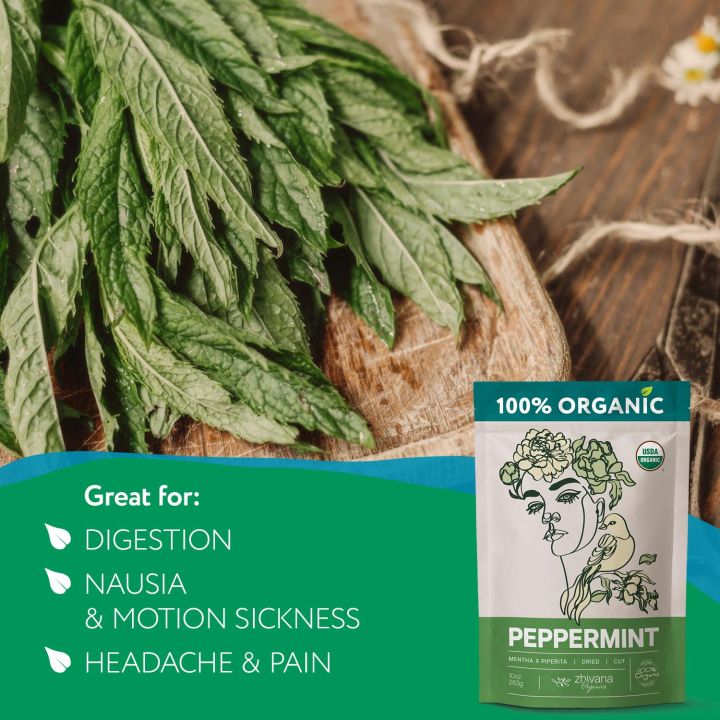 Organic Peppermint Tea Loose Leaf (100gm.) - Dried Mint Tea for ...
