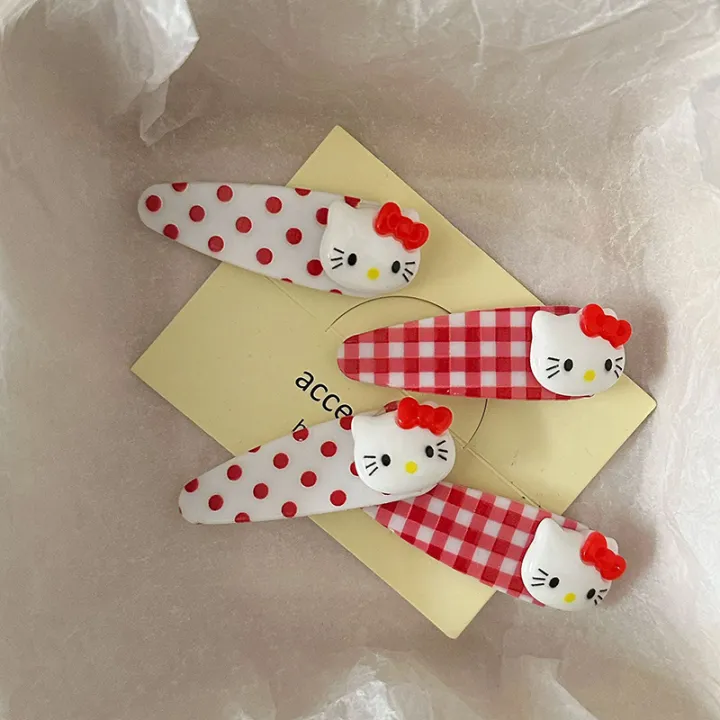 2PCS Sanrio Girl Hair Clip Hello Kitty Polka Dot Cartoon BB Hairclip BE ...