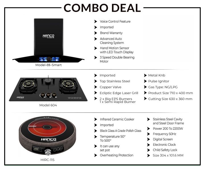 Combo Deal Hanco Kitchen Hood, Hanco Kitchen Hob and Hanco Infrared ...