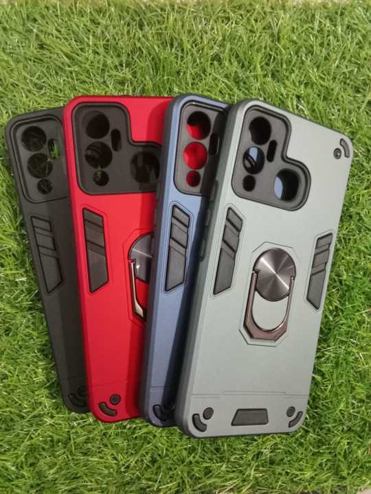 Infinix Hot 12 Play Back Cover Ring Armor Case with Lens Protection ...