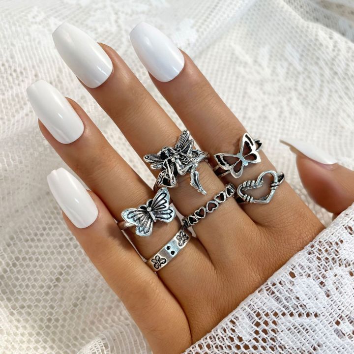 YouboYoubo Vintage Joint Ring Set Six-Piece Creative Heart Hollow ...