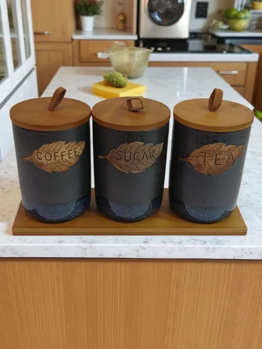 Rustic Black Ceramic Canister Set – Coffee, Sugar & Tea Jars with ...