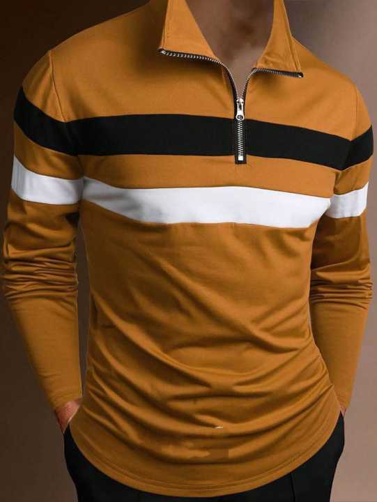 Uniqe designz Panel color zip style polo t shirt full sleeves for men's ...