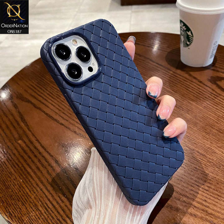 IPhone_ 14 Pro Cover - Blue - New Woven Design Leather Feel Soft TPU ...