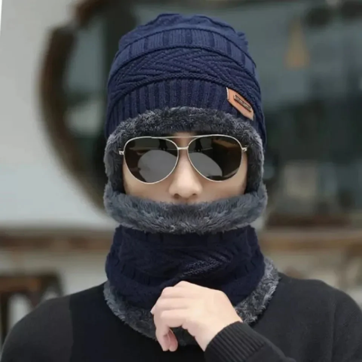Winter Cap with Neck Warmer Full Set | Topi Hat Cap and Muffler for Men ...