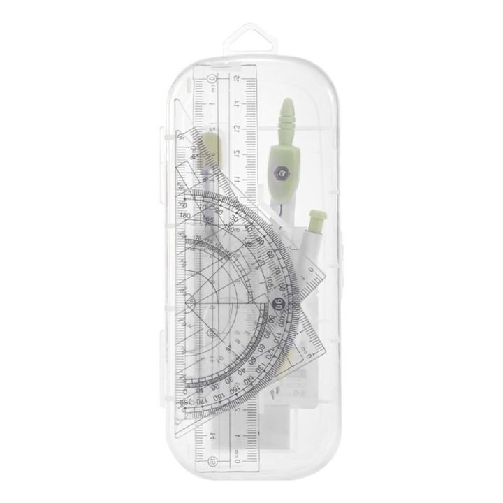 8PCS/Set High Quality Plastic Ruler Compasses Set Eraser Transparent ...