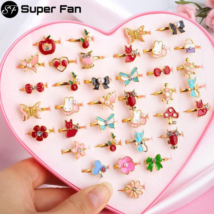 10pcs/lot Children's Cartoon Rings Candy Flower Animal Bow Shape Ring ...