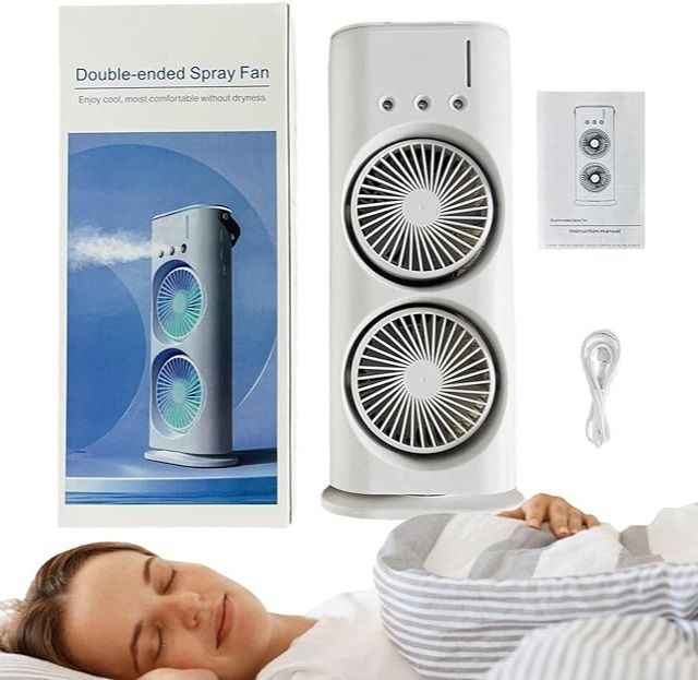 Double Headed mist fan Spray Air Conditioner Fan 3 Speeds Rechargeable ...