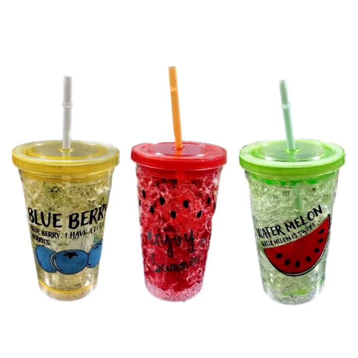 Reusable Plastic Double Wall Water Cup with Straw and Lid | Daraz.pk
