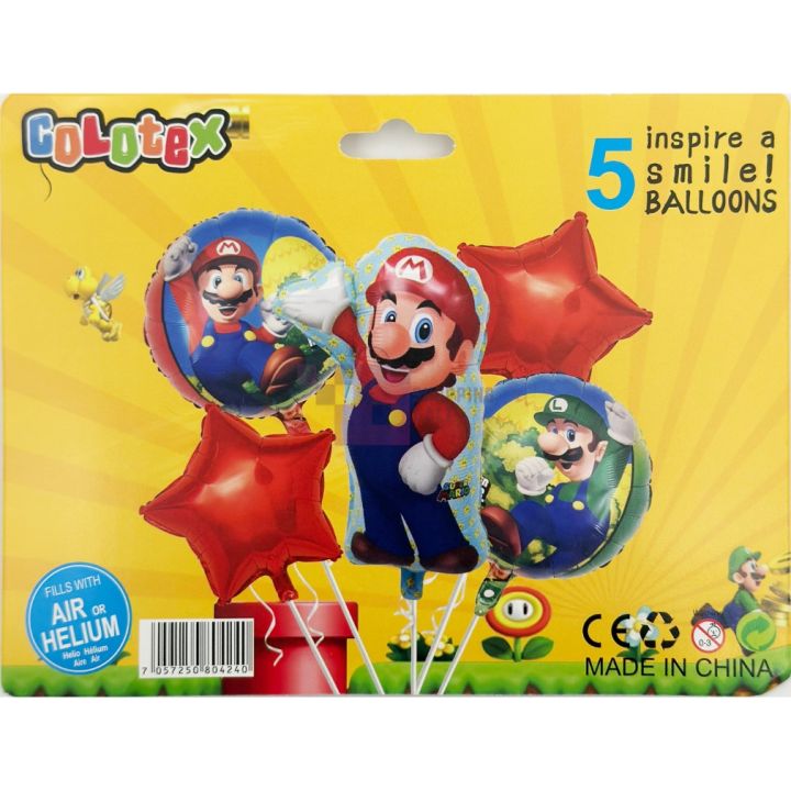Super Mario Foil Balloon Set - 18 Inch - Super Mario Themed Party - Red ...