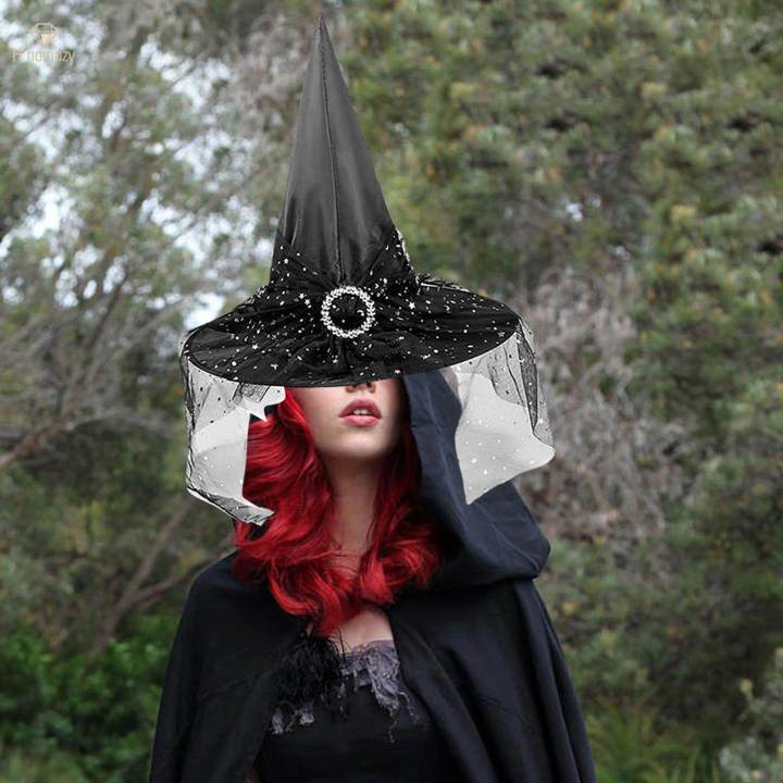 Halloween Witch Hat with Gauze Modern Photo Props Wide Brim Costume ...