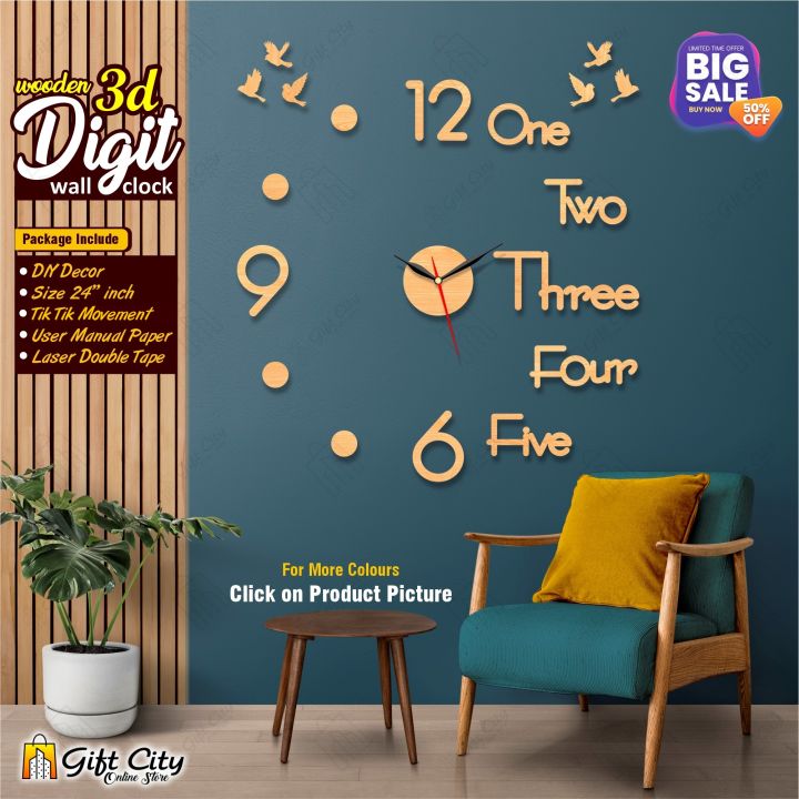 Gift City Presents Amazing 3d Letters DIY Wooden Wall Clock for Home ...