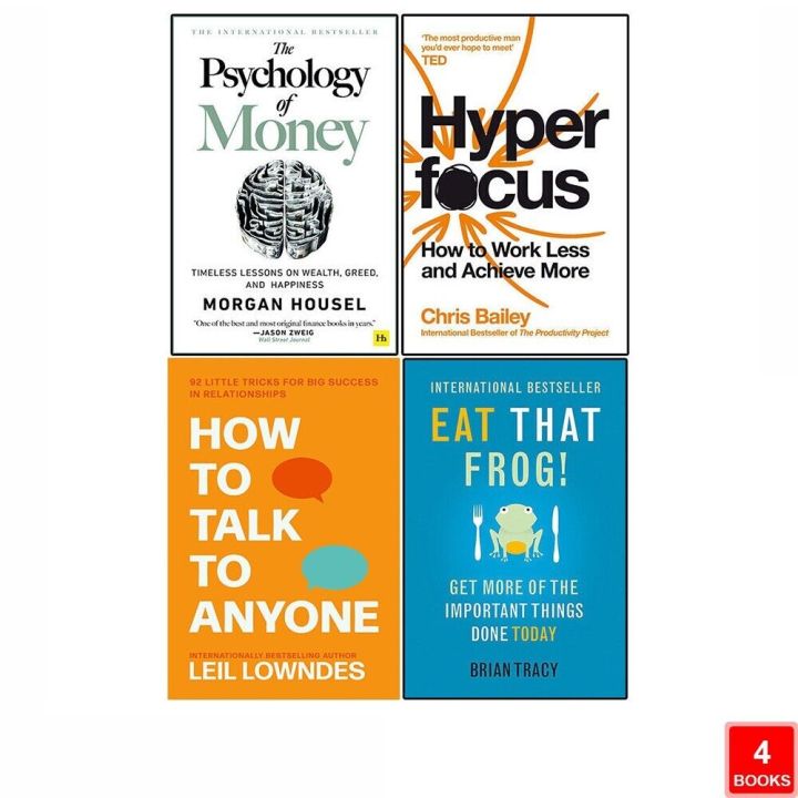 Psychology of Money, Hyperfocus, How to Talk & Eat That Frog 4 Books ...