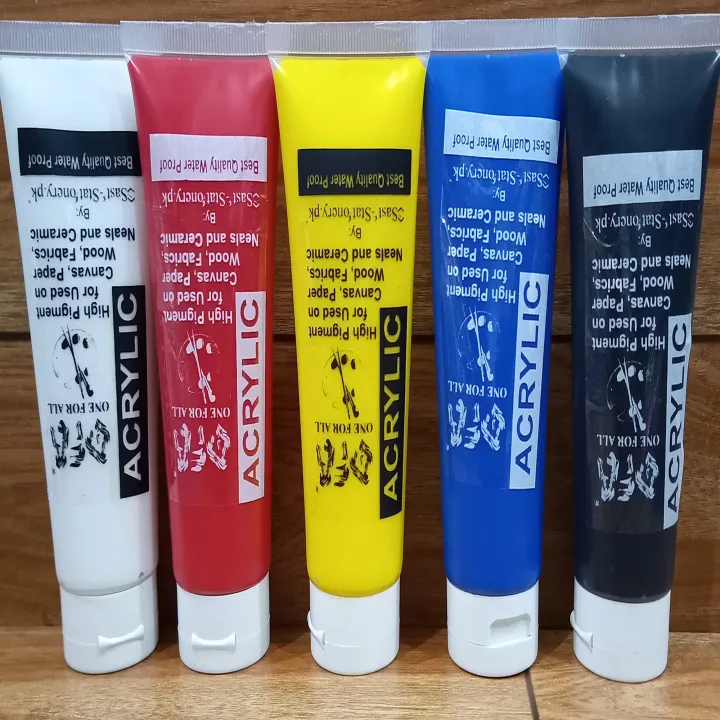 Acrylic Color Paints 75 ml Tube 5 Color Set White, Black, Red, Yellow ...