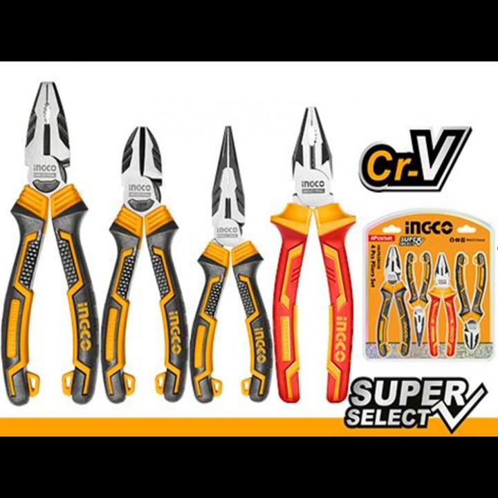 INGCO - 4pcs Pliers set (combination plier, cutting plier, long nose ...