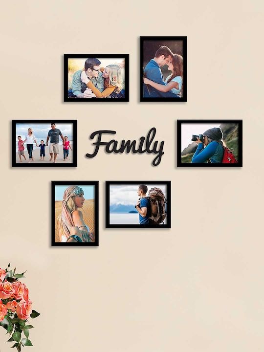 Set of 6 Black Photo Frames with Family Frames, Wooden Family Tree ...