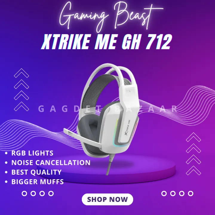 Xtrike-Me GH-712 RGB Gaming Headset with Noise Reduction Microphone White Color By Gadget Bazaar ...