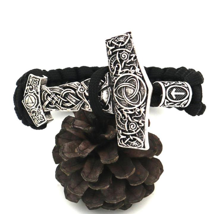 Man Viking Rune Beads Braided Bracelet Thor's Hammer Scandinavian Odin ...