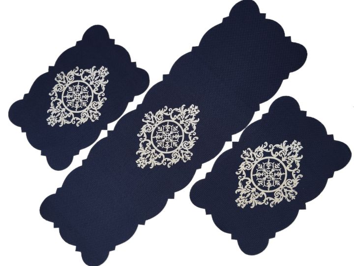 Luxury Jute Fabric 3 PCs Table Mats Set | Runner Mats For Dinning And ...
