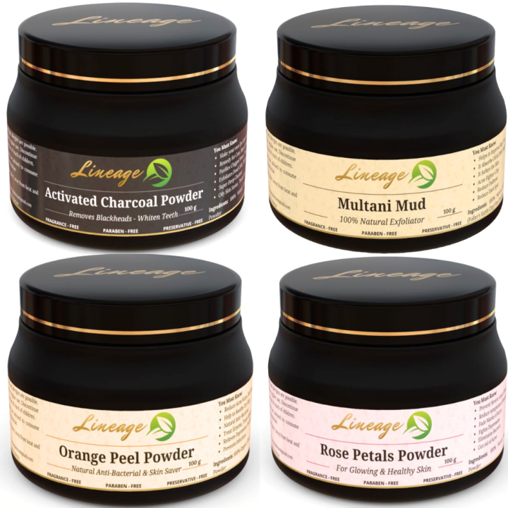 Lineage - Bundle (4-Pack) Multani Mud - Chrcoal Powder - Orange Peel ...