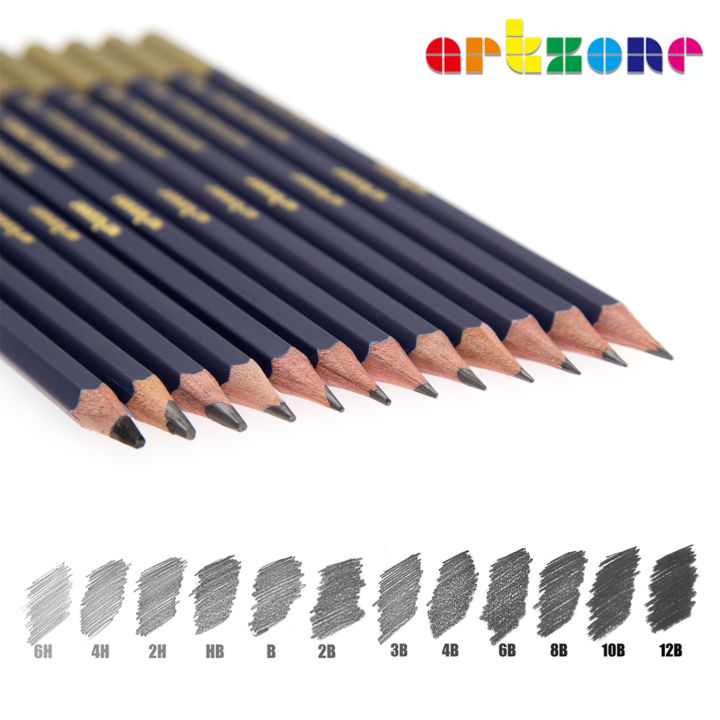 ARTZONE 12 Pcs/Set Professional Drawing Pencils 6H-12B Sketch Graphite ...