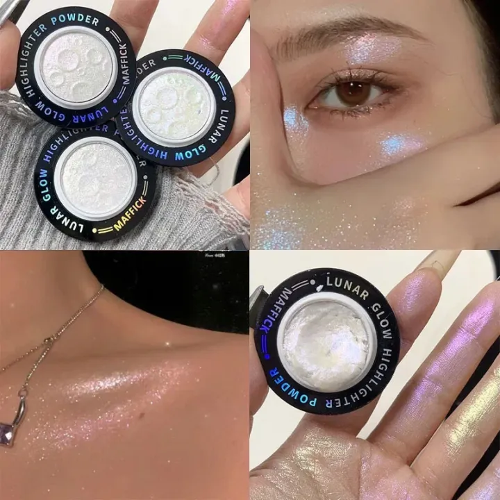 Aurora Purple Blue Highlighter Palette Makeup 3 Colors Lasting Glitter ...