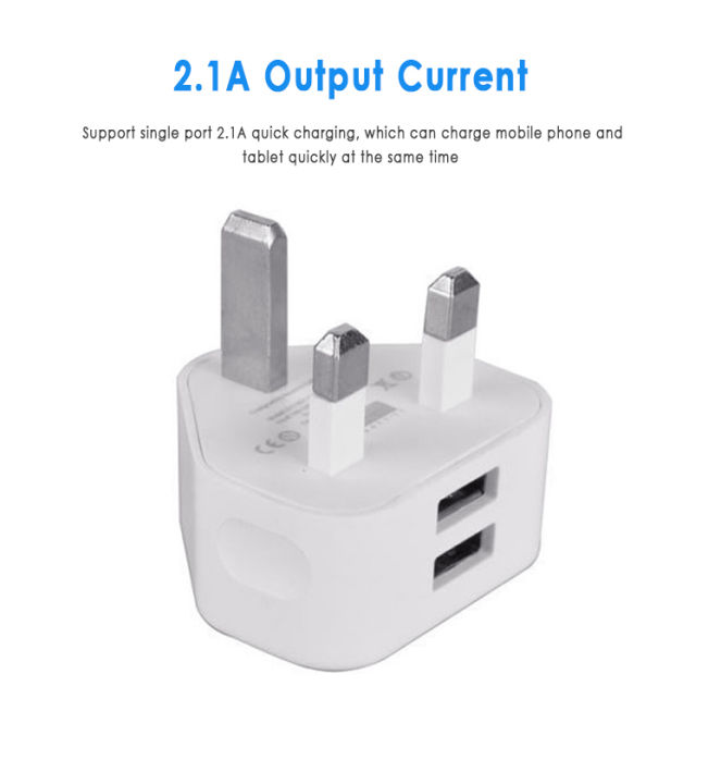 UK Wall plug power 3-pin plug adapter charger with 3 USB ports for ...