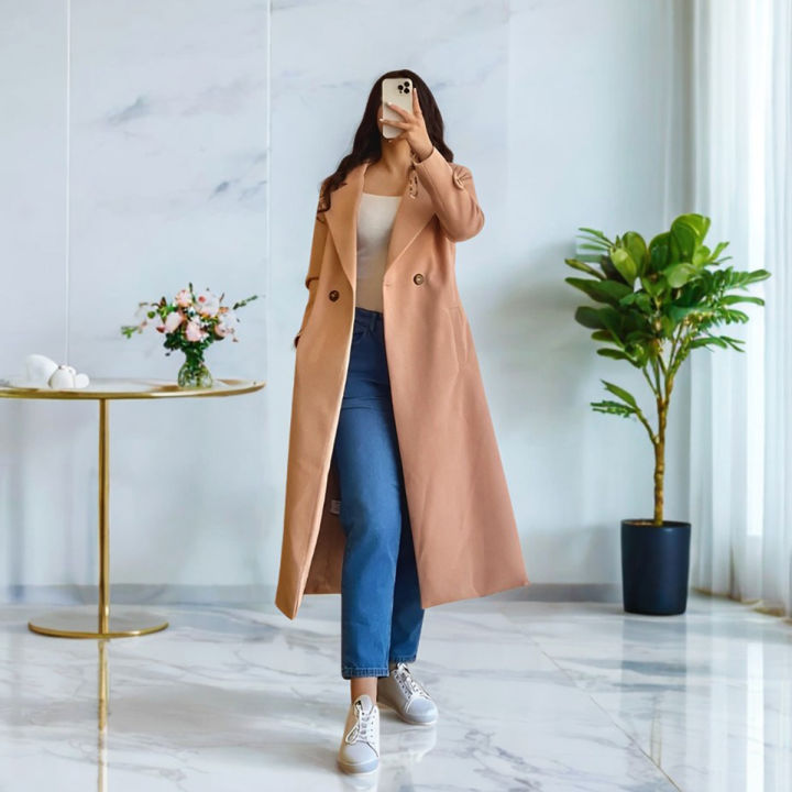 Winter Collection Women's Double Fleece Long Coat, One Button, Casual ...