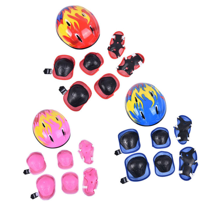 7Pcs/set Kids Cycling Protective Gear Bike Helmet Knee Wrist Elbow ...