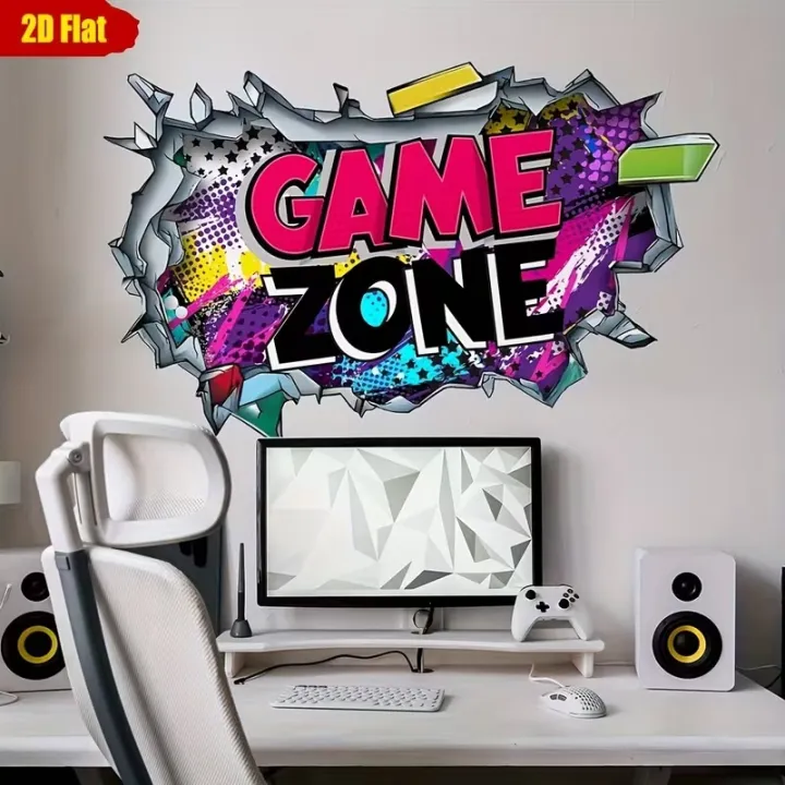 1pc Retro Gaming Wall Stickers - Self-Adhesive PVC Graffiti-Style "GAME ...