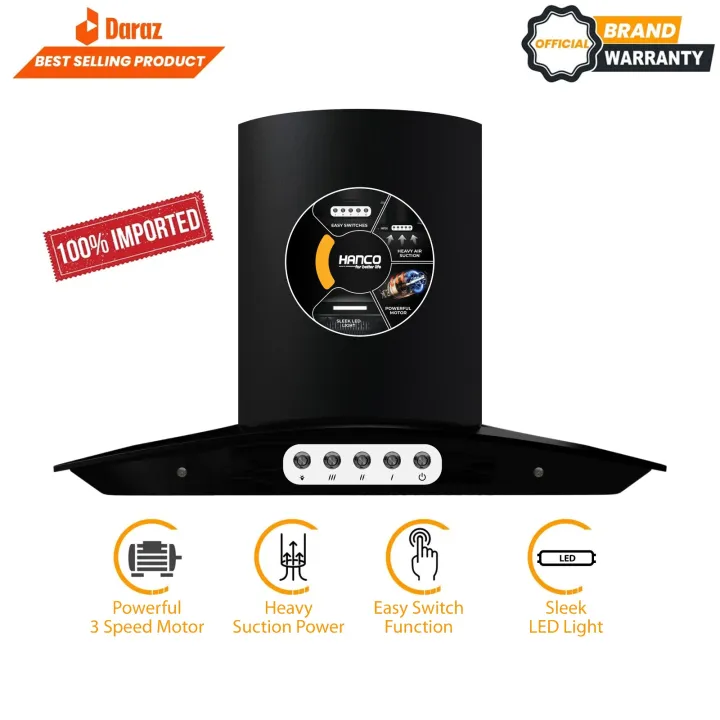 Hanco Black Stainless Steel Kitchen Hood with LED Display - Chimney ...