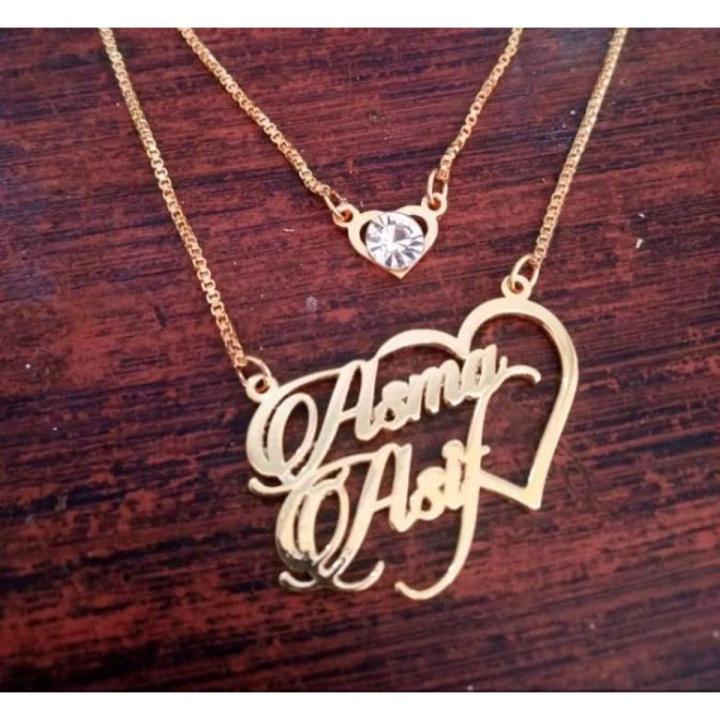 Double chain locket necklace with Customize Name | Daraz.pk