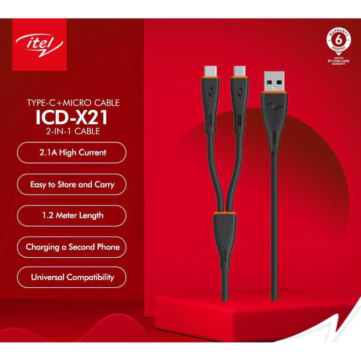 Itel 2 in1 Multi Charging Type-C +Micro Cable ICD-X21 | Daraz.pk