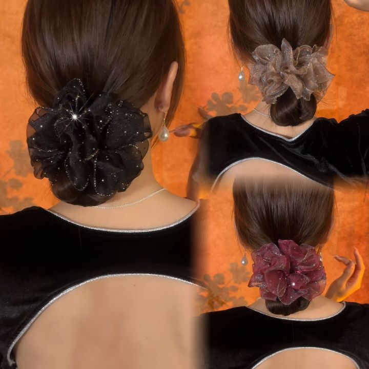 Elegant temperament, starry hair, organza, large intestine hair ring ...