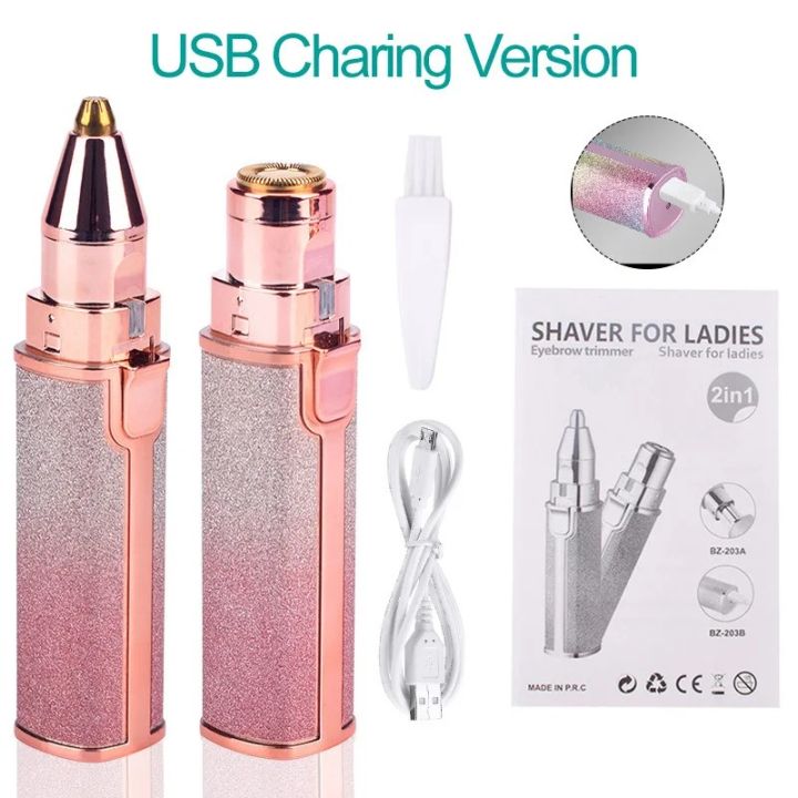 2-in-1 USB Rechargeable Eyebrow Trimmer and Women’s Painless Facial ...