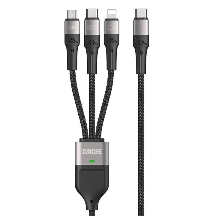 Duzzona 100W 3in1 USB-C to USB-C + Lightning + Micro USB Fast Charging Cable | Daraz.pk