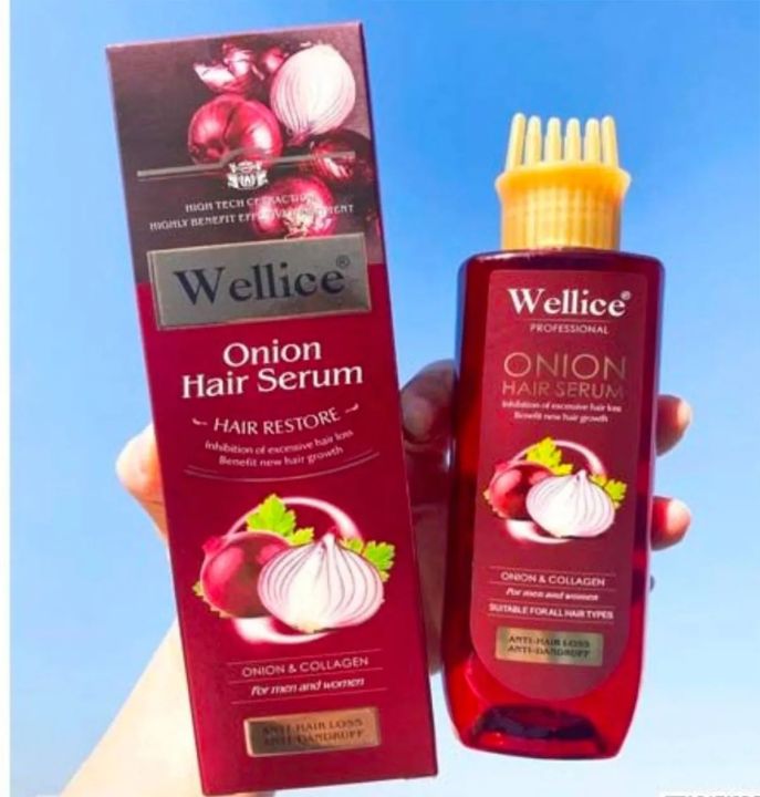 WELLICE Anti hair loss & Anti dandruff Onion & Collagen Hair Serum With Comb Head men & women ...