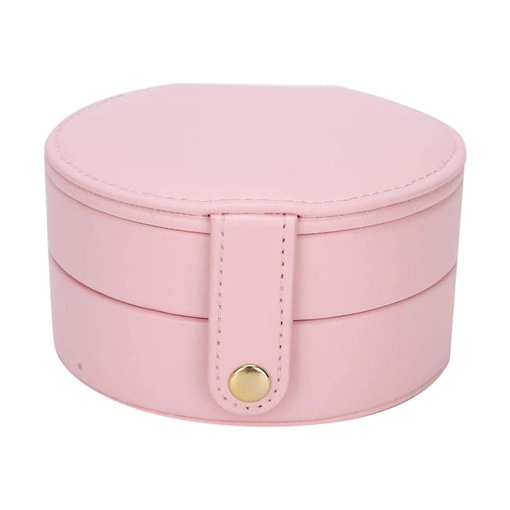 Round Jewelry Boxes Portable PU Leather Case 2 Layers Storage Organizer ...