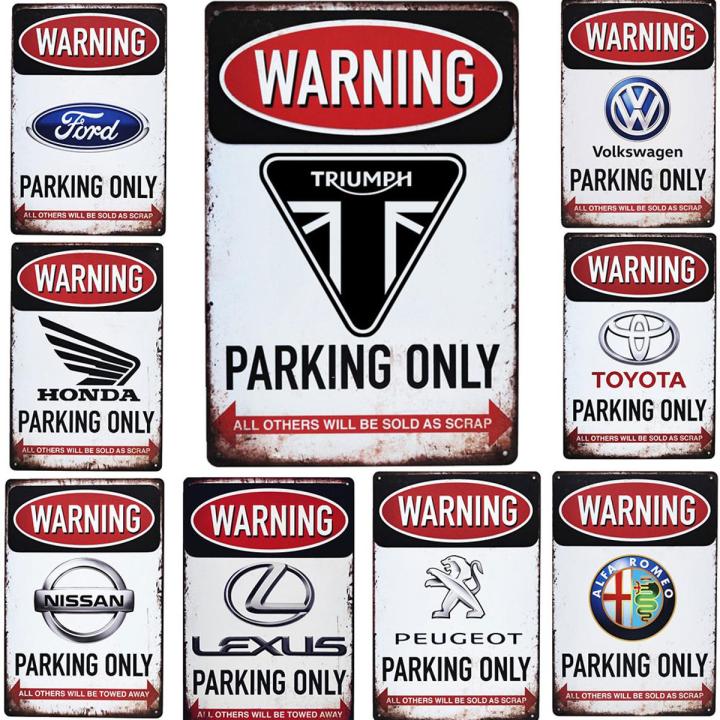 Warning Parking Only Tin Sign Vintage Triumph Car Parking Plate Alfa ...