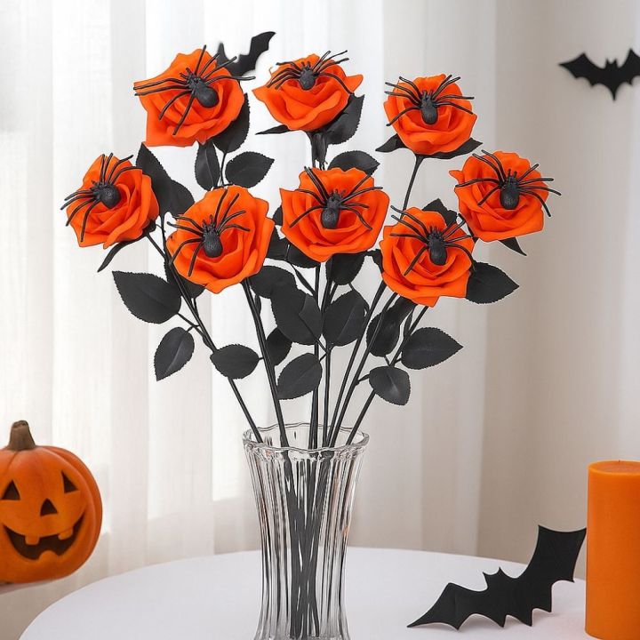 Photo Props 38cm Halloween Artificial Rose Gothic Realistic Spider Rose ...