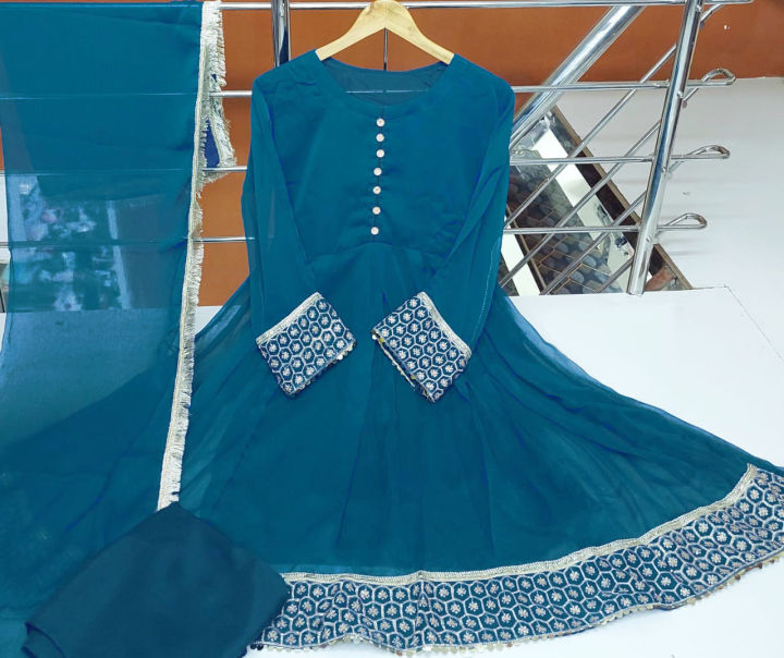 Elegant Embroidered Frock for Women 3-Piece - Party Wear Frocks for ...