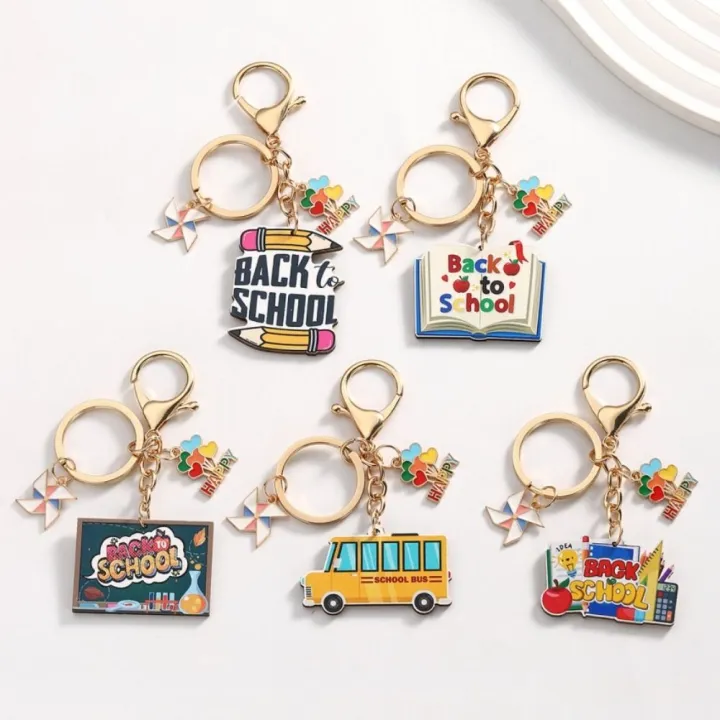 Fashion Wooden Back To School Keychain Geometric Shape English Letter ...