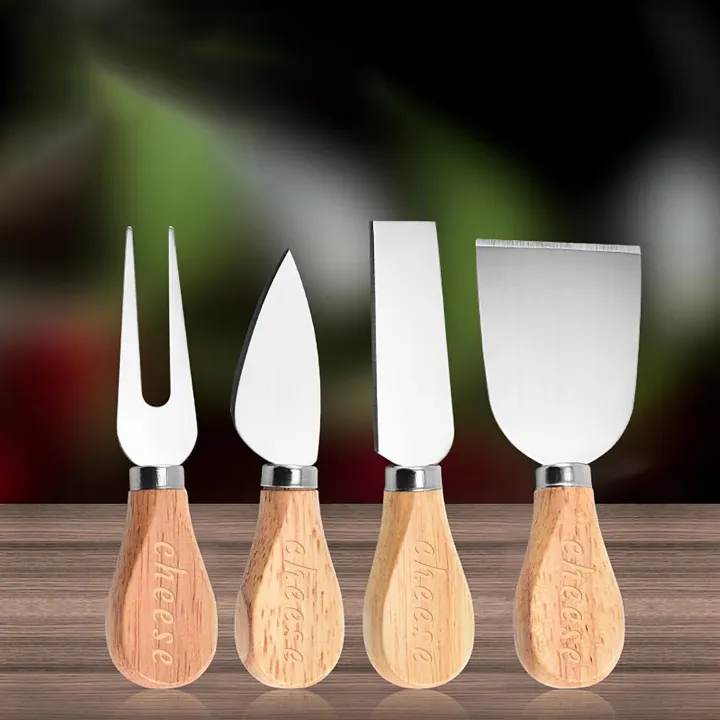 Stainless Steel Cheese Knife 4-Piece Set With Rubber Wooden Handle ...