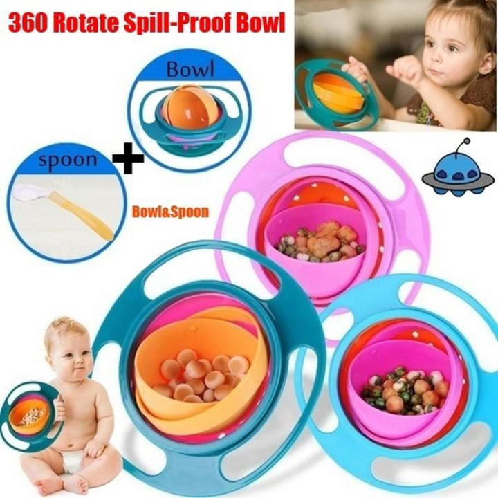 Universal Gyro Bowl Baby Feeding Dish 360 Rotate Spill-Proof Baby Gyro ...