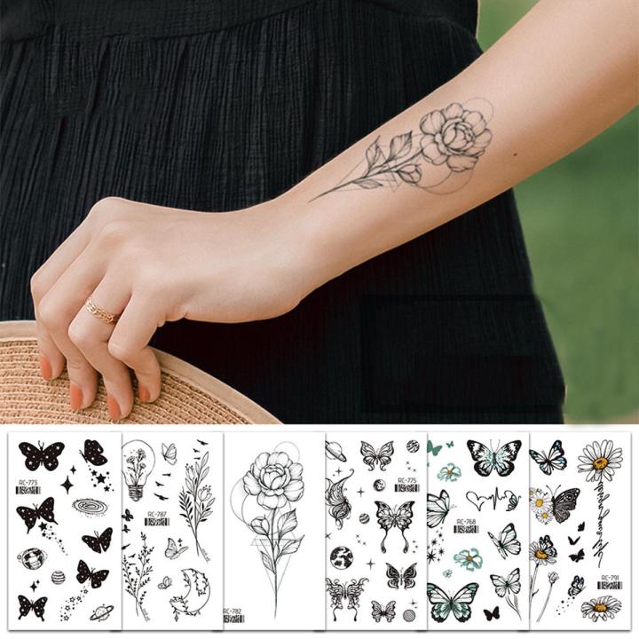 Vintage Personalized Butterfly Flower Tattoo Stickers Waterproof Long ...