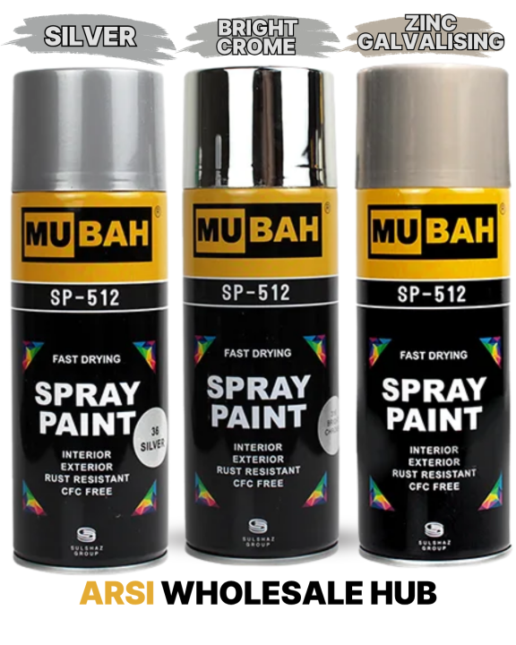 SILVER Spray Paint 400 ml, Bright Chrome & Galvanizing Silver, MUBAH ...