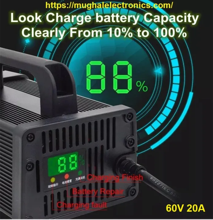 60V 20A Electric Bike Charger 71.4V 20A Lithium Fast Charger Self Stop ...