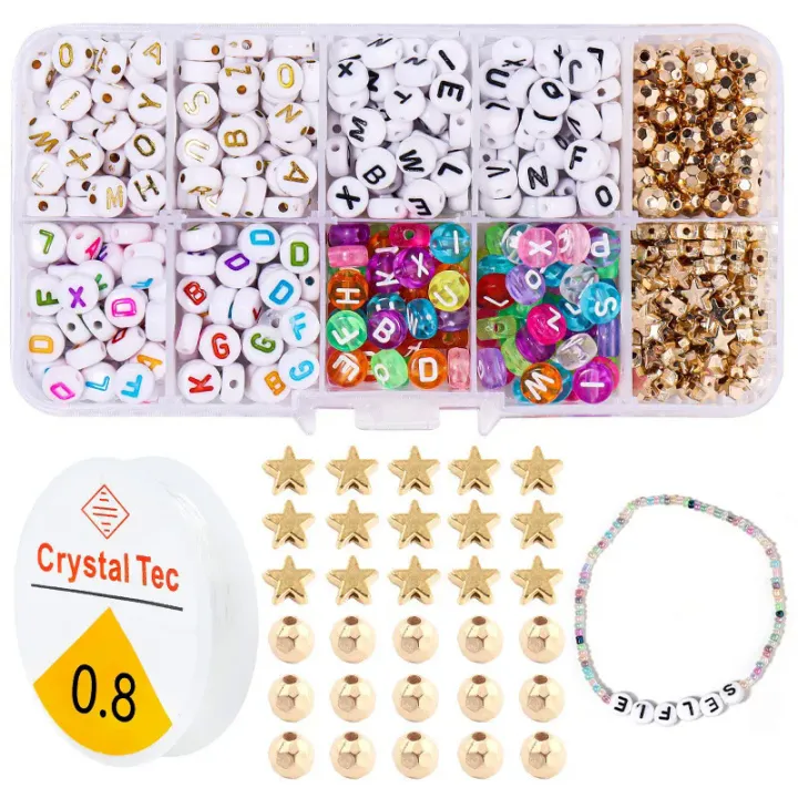 1 Box Round Acrylic English Alphabet Letter Beads Set With Stretch ...